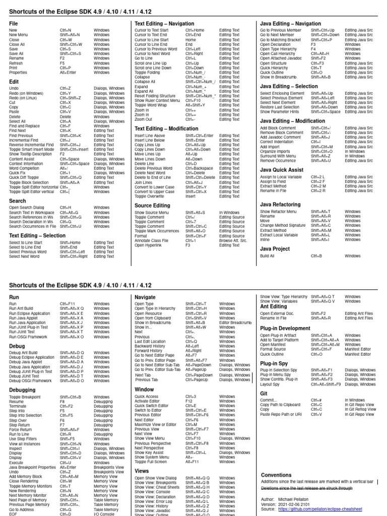 Eclipse Shortcuts Win 4.9 | PDF | Eclipse (Software) | Java (Programming Language)