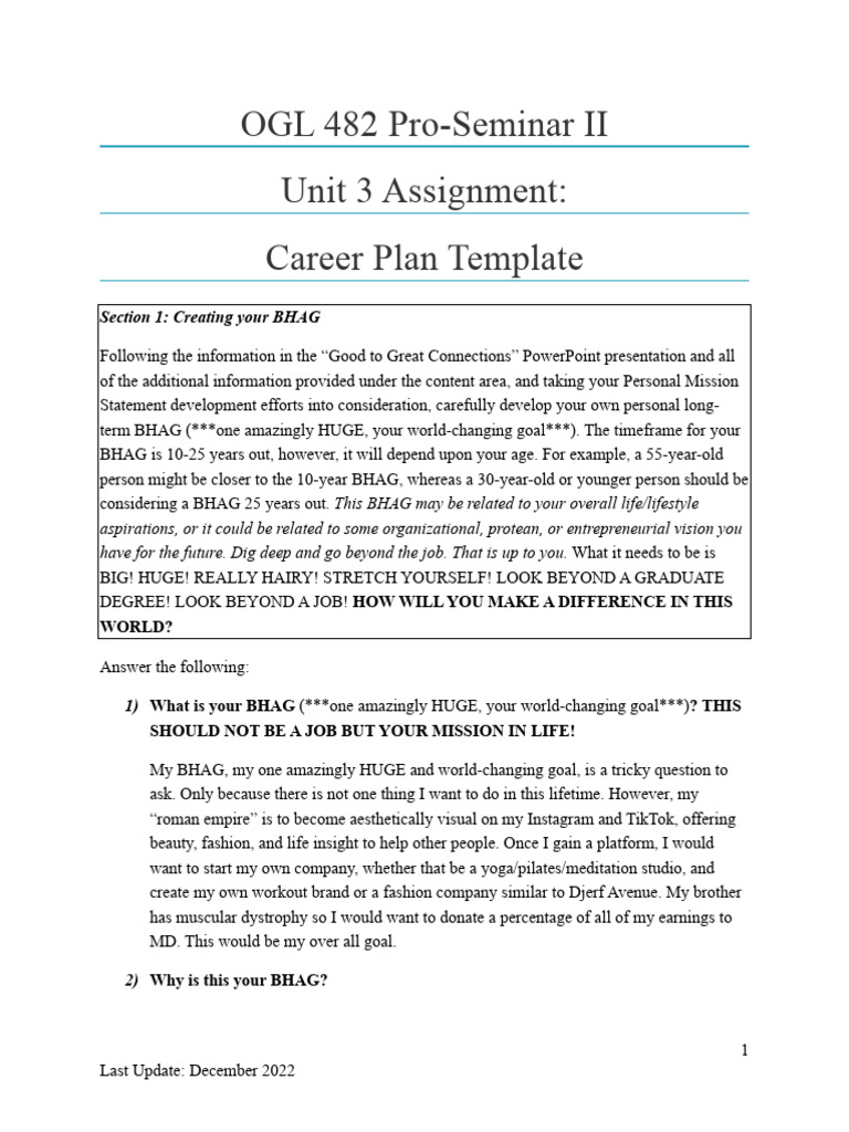 Unit 3 Module Career Plan Template 1 | PDF | Goal | Fashion