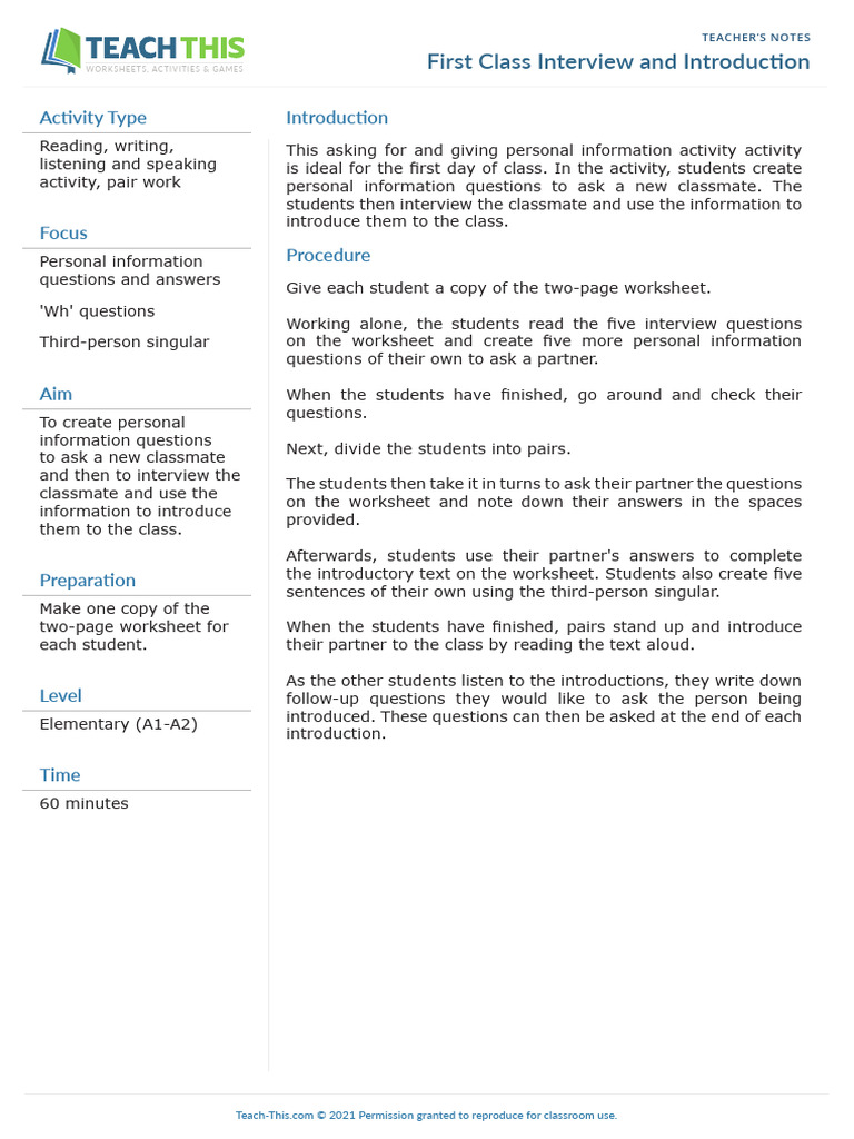 First Class Student Introductions | PDF | Human Communication | Learning