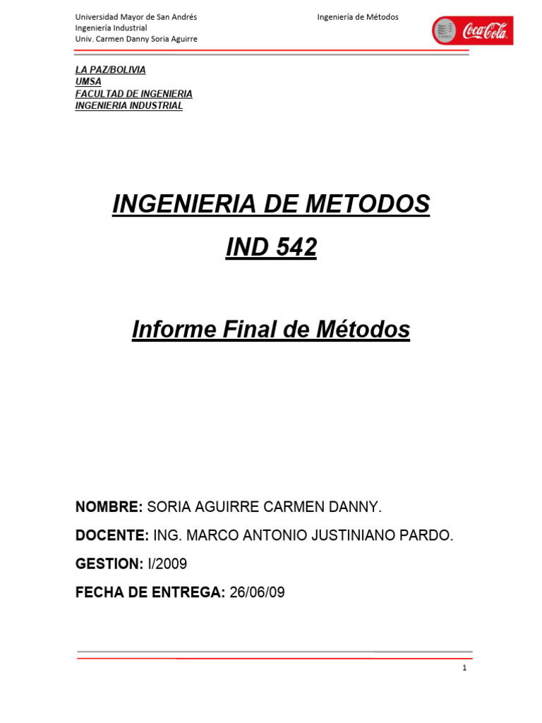 Informe de Métodos en EMBOL S.A. | PDF | Calidad (comercial ...