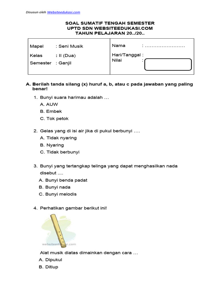 Soal STS 1 Seni Musik Kelas 2 | PDF