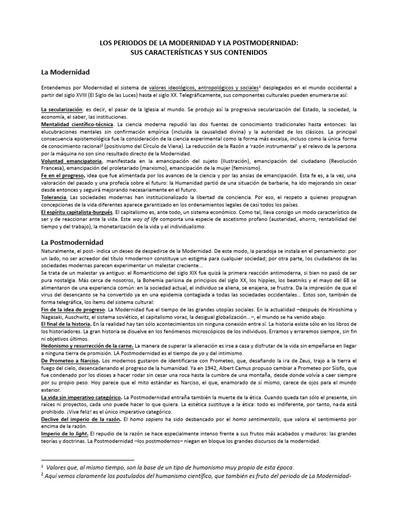 Modernidad y Postmodernidad: Claves y Cambios | PDF | Modernidad | Era ...