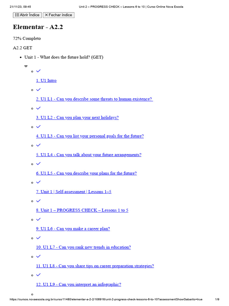 Unit 2 - PROGRESS CHECK - Lessons 6 To 10 - Curso Online Nova Escola ...