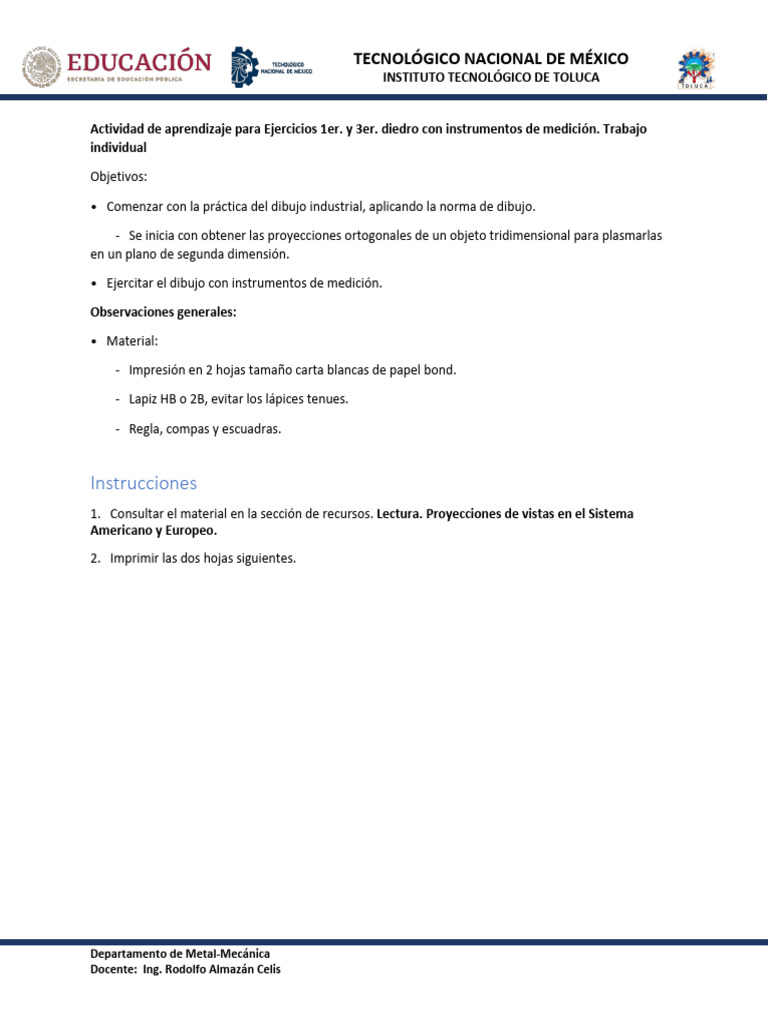 Tarea 2. Ejercicios 1er. y 3er. Diedro | PDF