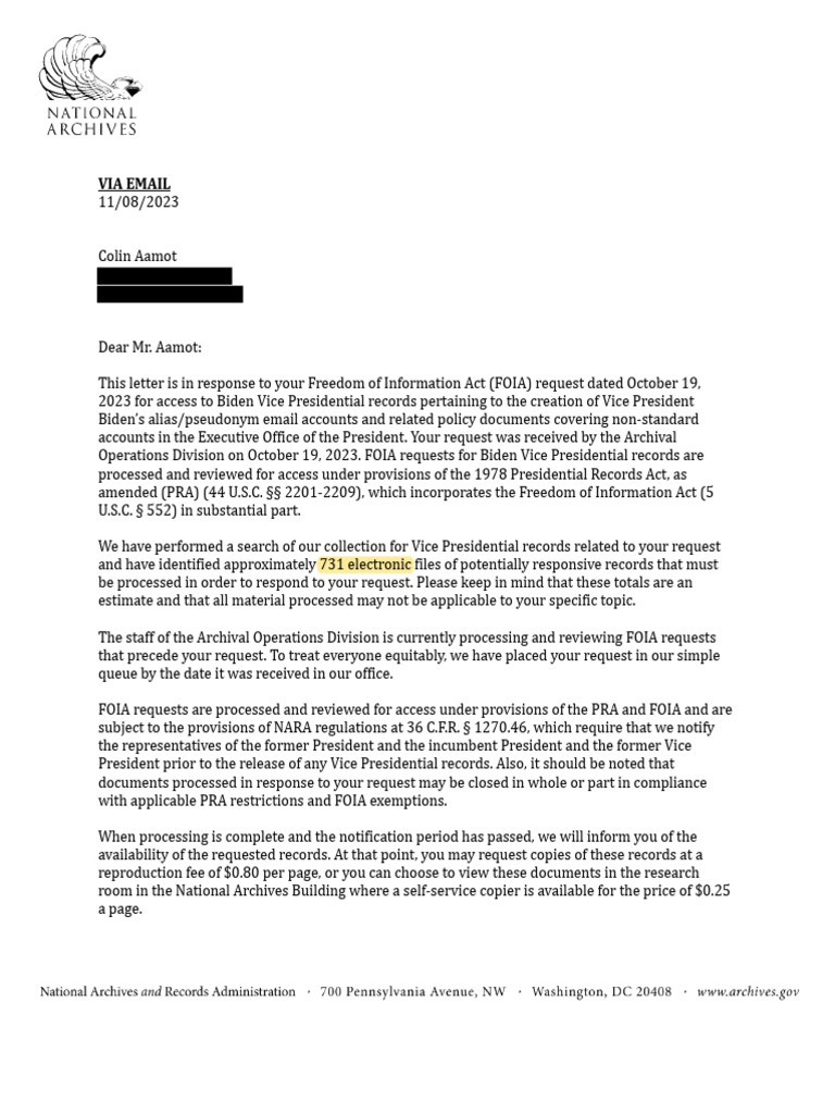 NARA Initial Response Redacted | PDF | Freedom Of Information Act ...