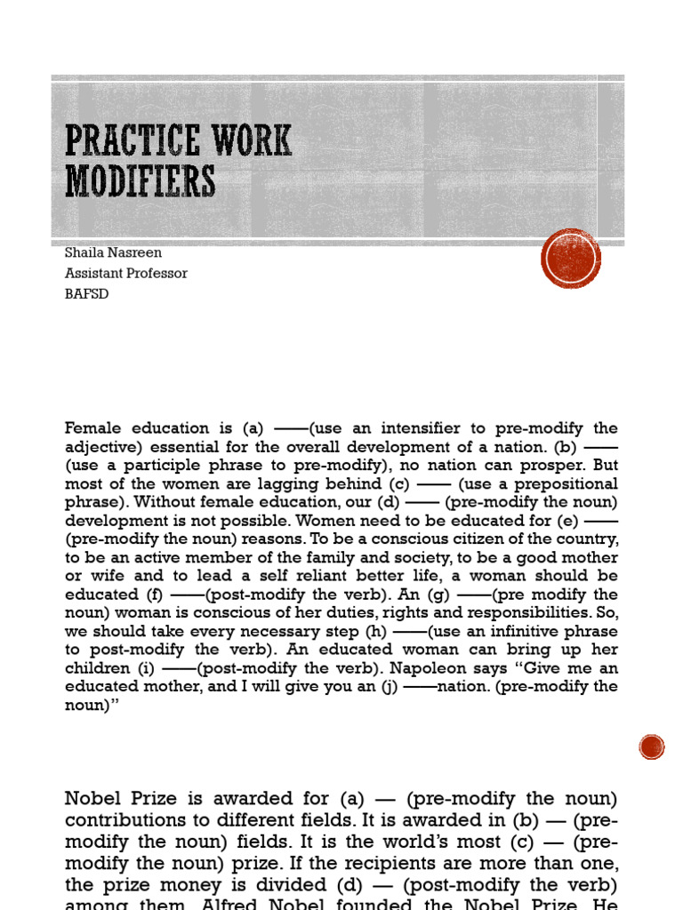 Practice Work Modifiers | PDF | Verb | Obesity