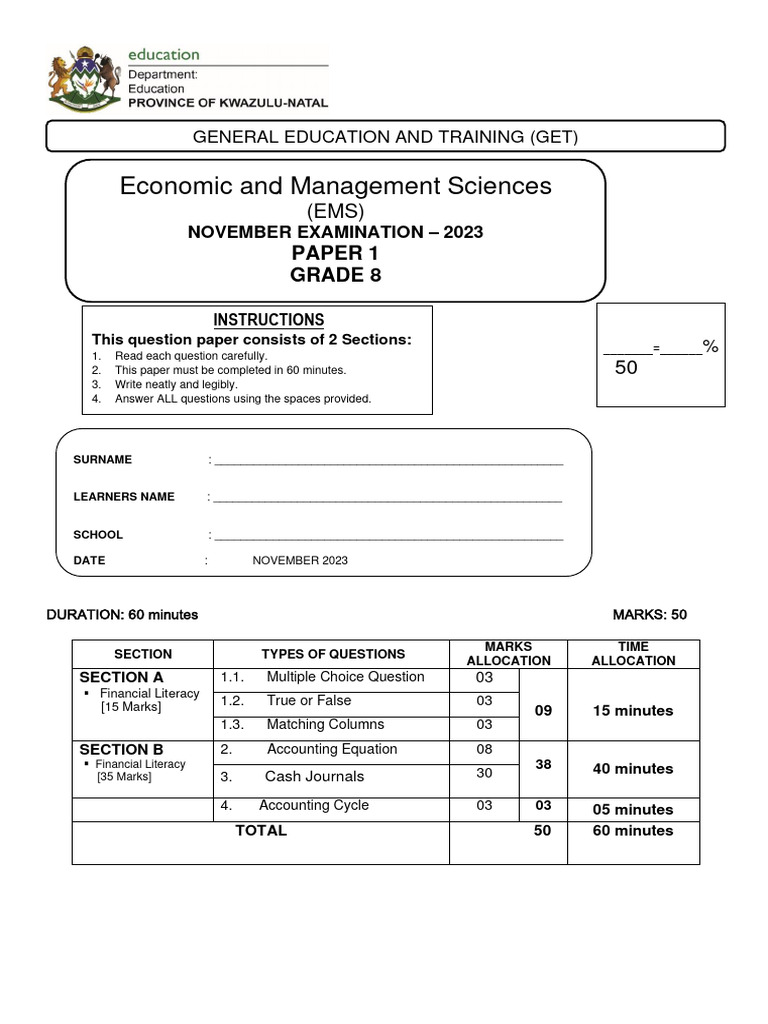 Grade 8 EMS November Exam Paper 2023 | PDF | Equity (Finance) | Stocks