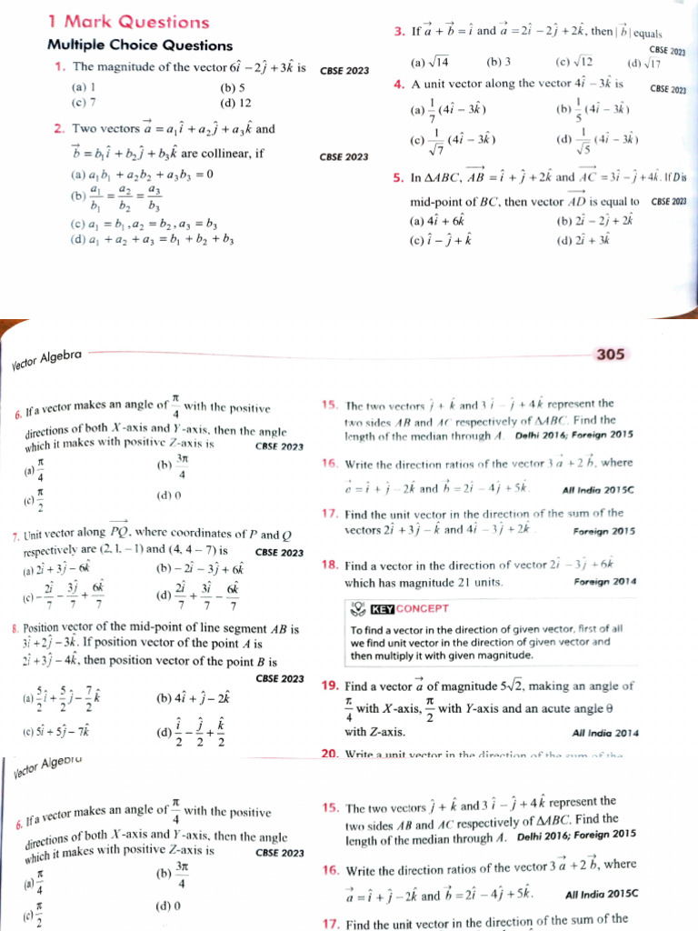 Vector Algebra Year Questions | PDF | Euclidean Vector | Angle