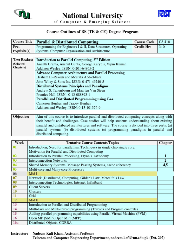 Course Outline PDC | PDF | Parallel Computing | Multi Core Processor