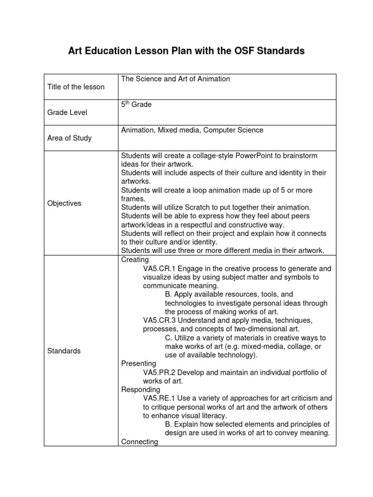 Art Lesson Plan 3-5 | Download Free PDF | Teachers | Animation