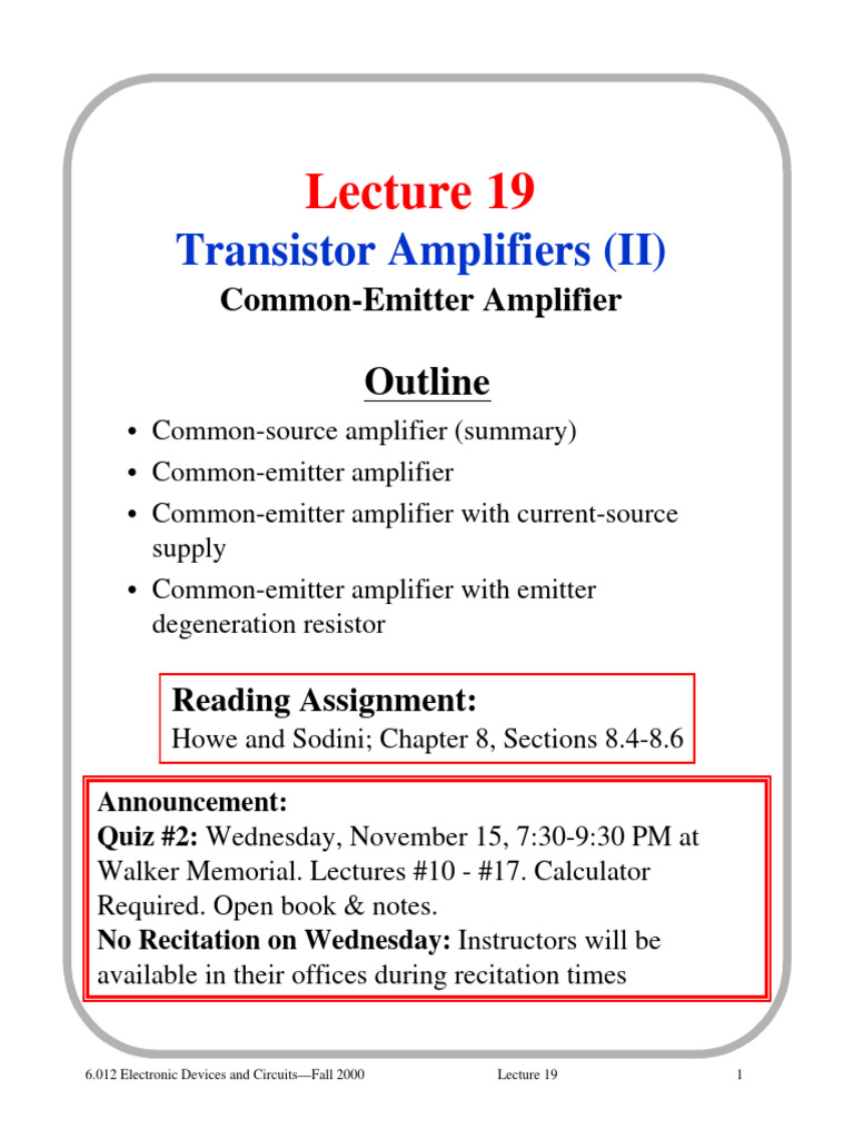 Lec 19 | PDF | Amplifier | Electrical Circuits