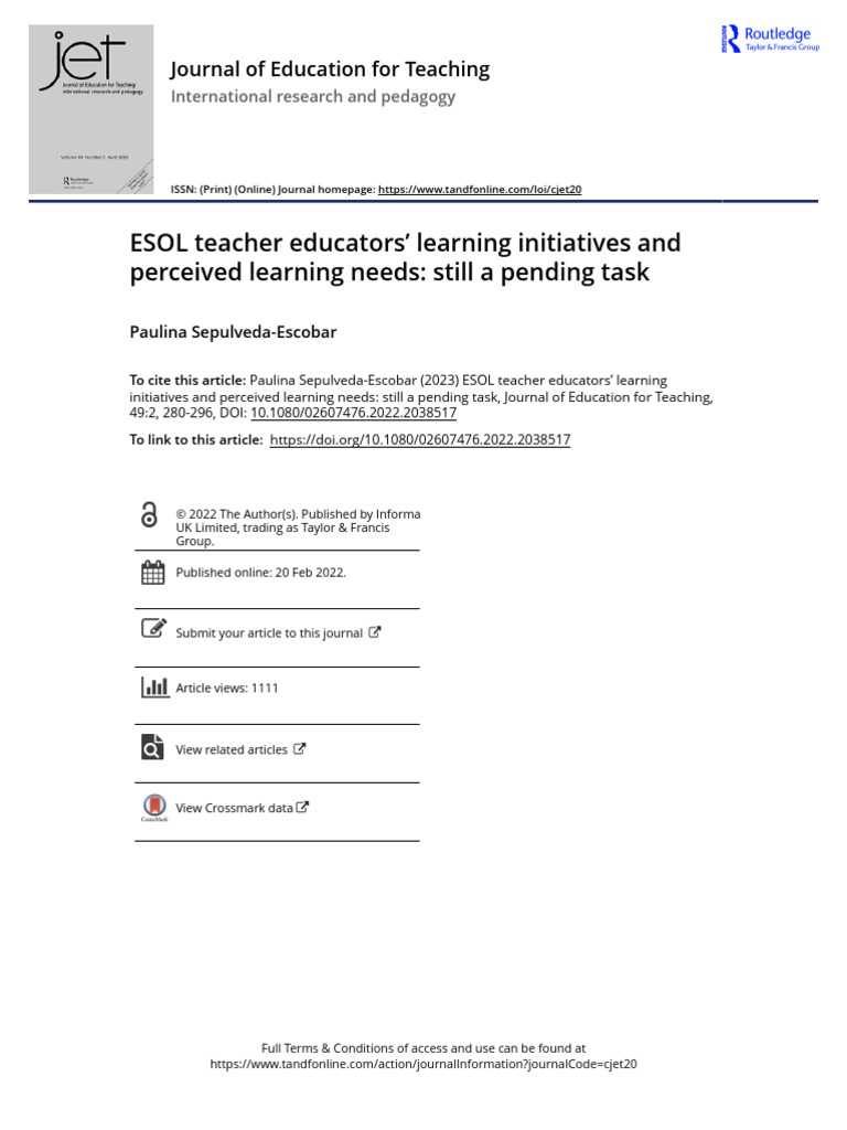 03-ESOL Teacher Educators - Learning Initiatives and Perceived Learning Needs - Still A Pending ...