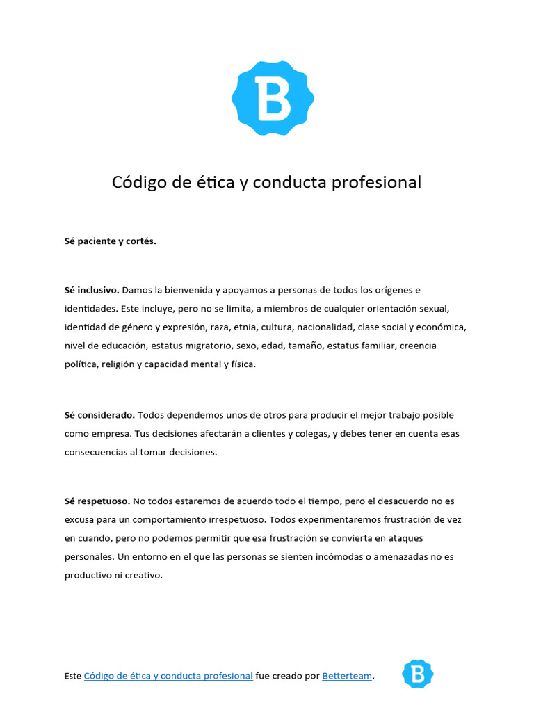 Descarga La Plantilla Del Código de Ética y Conducta Profesional - 2022 ...