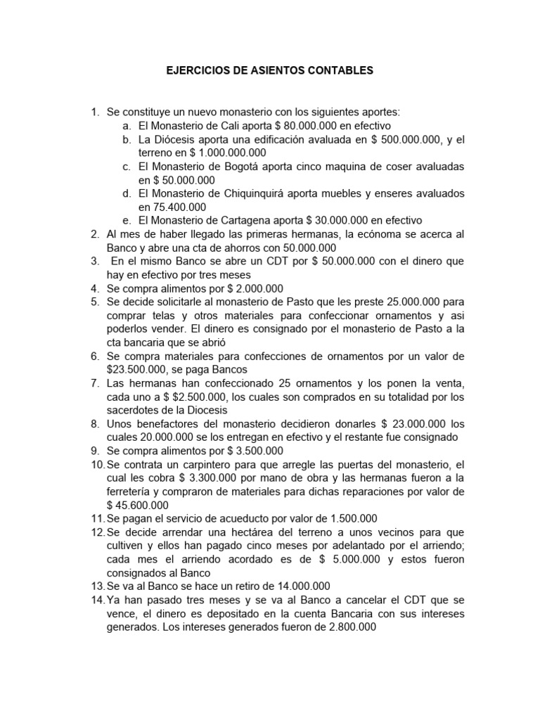 Ejercicios de Asientos Contables para Practicar | PDF | Bancos