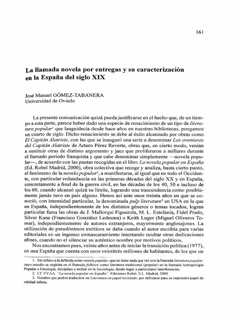 La Llamada Novela Por Entregas y Su Caracterizacion en La Espana Del ...