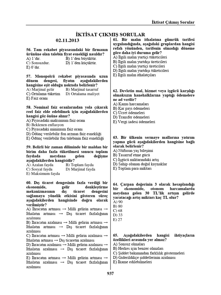 SMMM Sinavi Ekonomi Iktisat Sorulari | PDF