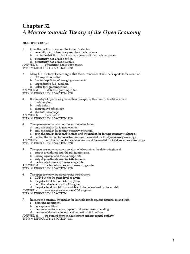 Open Economy Macroeconomics Quiz | PDF | Balance Of Trade | Exchange Rate