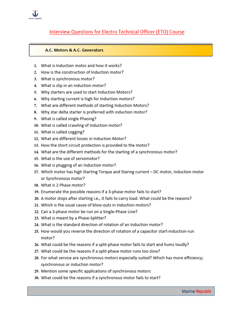 ETO Interview Questions and Answers Guide | PDF | Electric Motor ...
