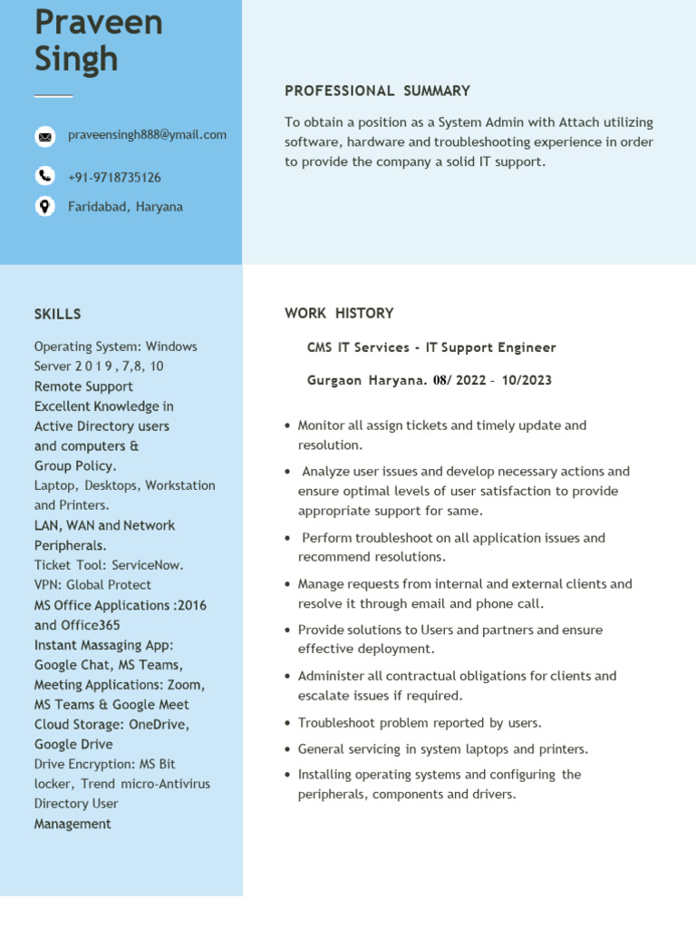 Praveen Singh CV Updated | PDF | Desktop Computer | Computer Network