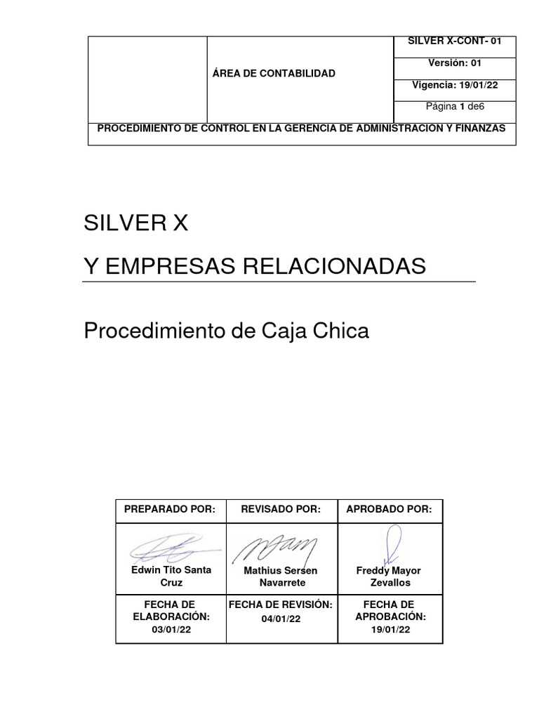 4.SILVER X-PR-03 Procedimiento de Caja Chica VF (Ene-2022) | PDF ... 4.SILVER X-PR-03 Procedimiento de Caja Chica VF (Ene-2022) | PDF ...