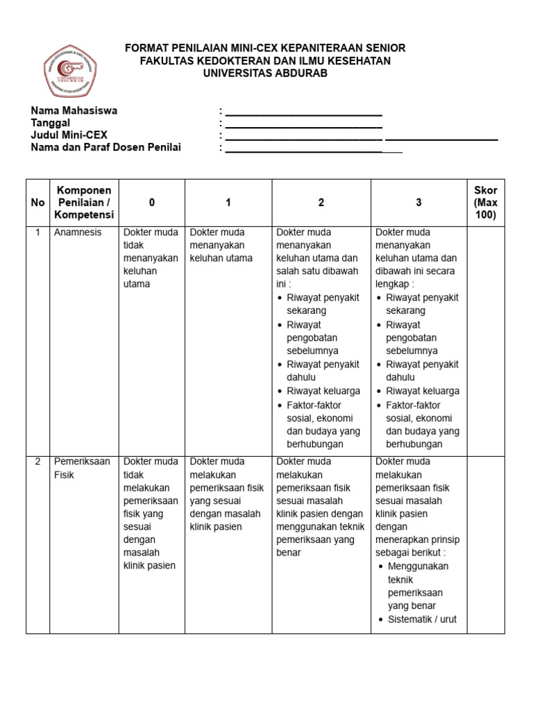 Format Penilaian Mini-Cex Kepaniteraan Senior | PDF