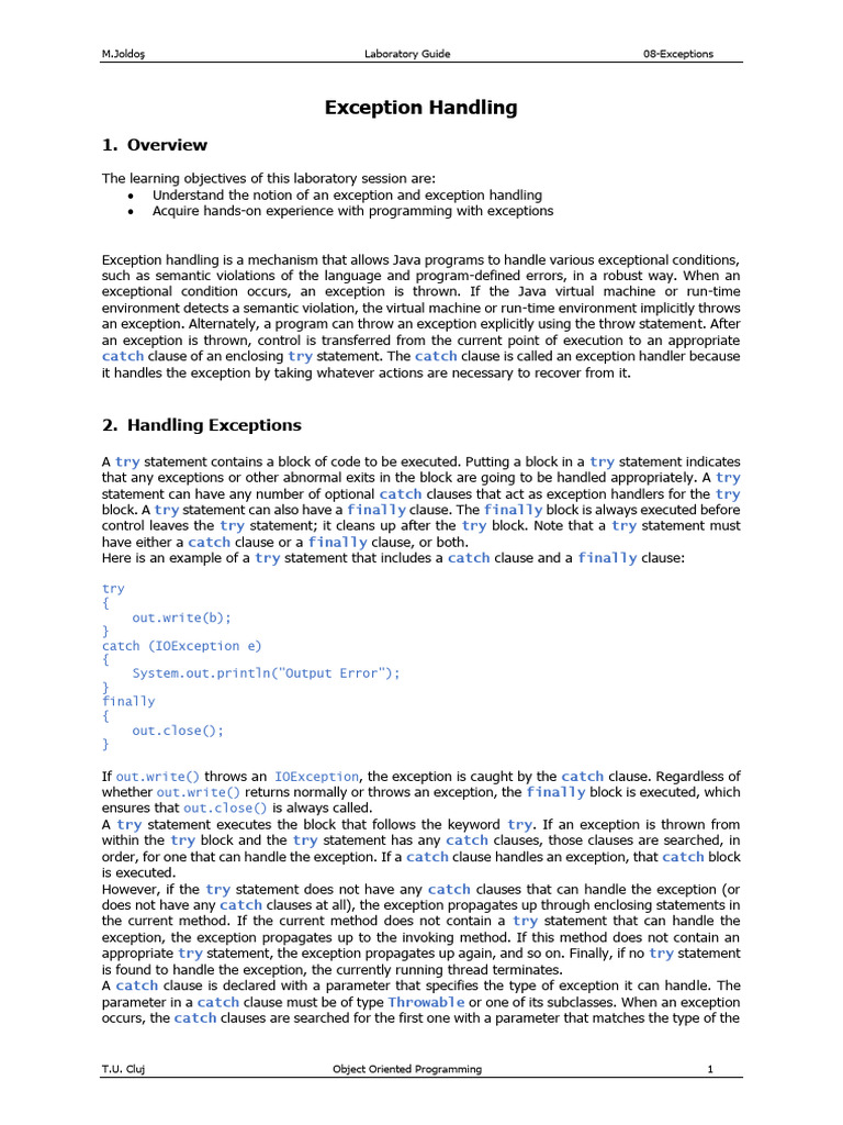 08 Exceptions | PDF | Method (Computer Programming) | Class (Computer ...