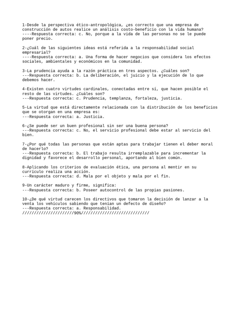 Respuestas Módulo 13 Ética UIP 90 de 100 | PDF