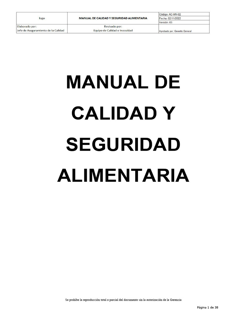 S07.s1 - AC-MN-02 Manual de Calidad y Seguridad Alimentaria Ver3 02.11.2022 - 736893804 | PDF ...