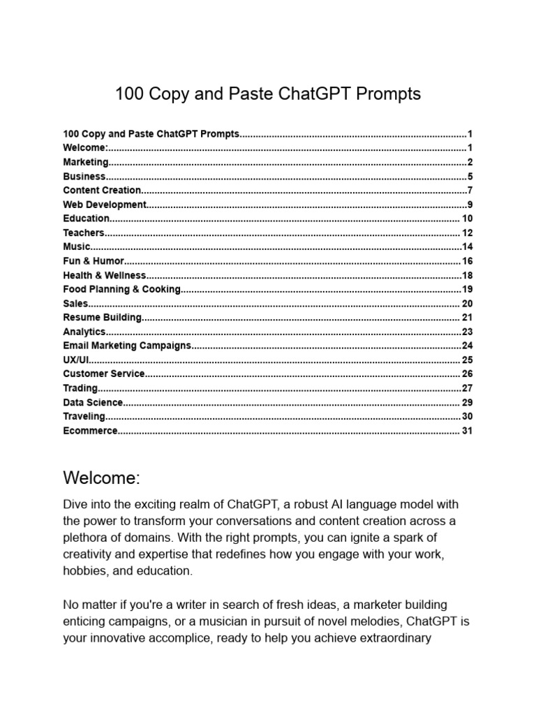 100 Copy-Paste ChatGPT Prompts | PDF | Cost Of Living | Performance ...