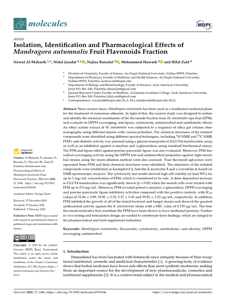 Molecules 27 01046 v2 | PDF | Chemistry | Physical Sciences