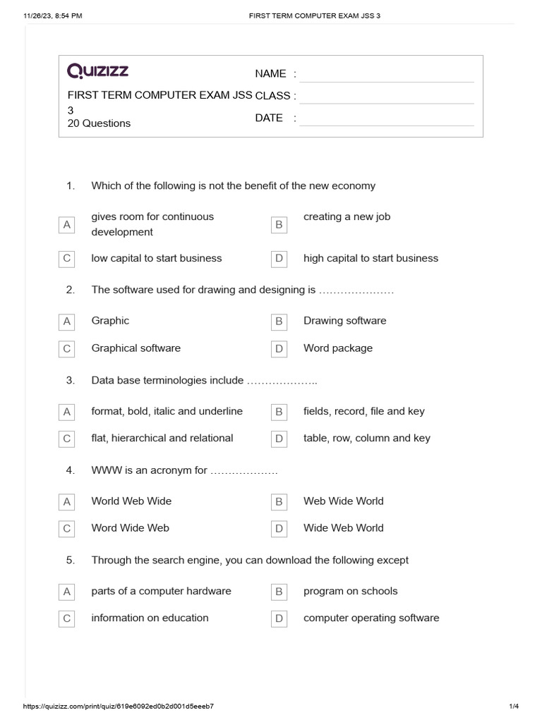 First Term Computer Exam Jss 3 | PDF | World Wide Web | Internet & Web