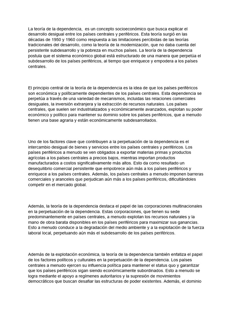La Teoría De La Dependencia Pdf Entorno Natural Sustentabilidad