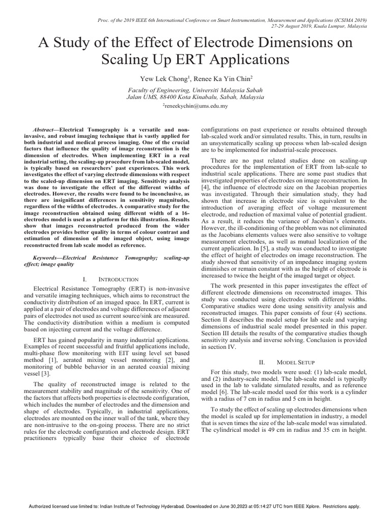 A Study of The Effect of Electrode Dimensions On Scaling Up ERT ...
