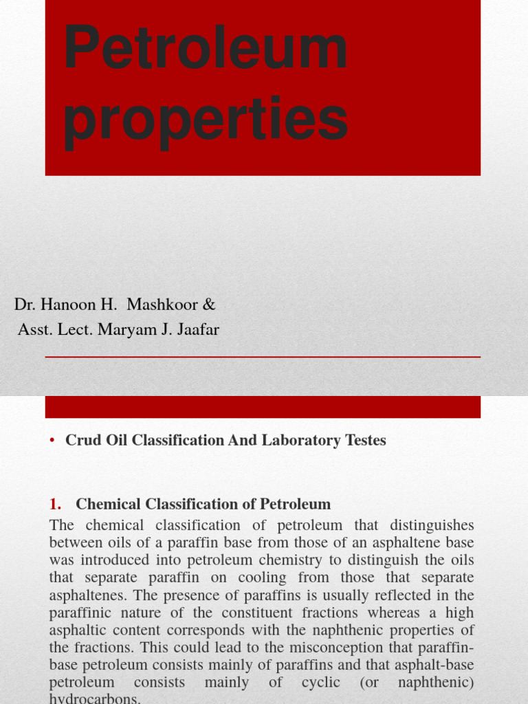 Petroleum Properties: Dr. Hanoon H. Mashkoor & Asst. Lect. Maryam J. Jaafar | PDF | Petroleum ...