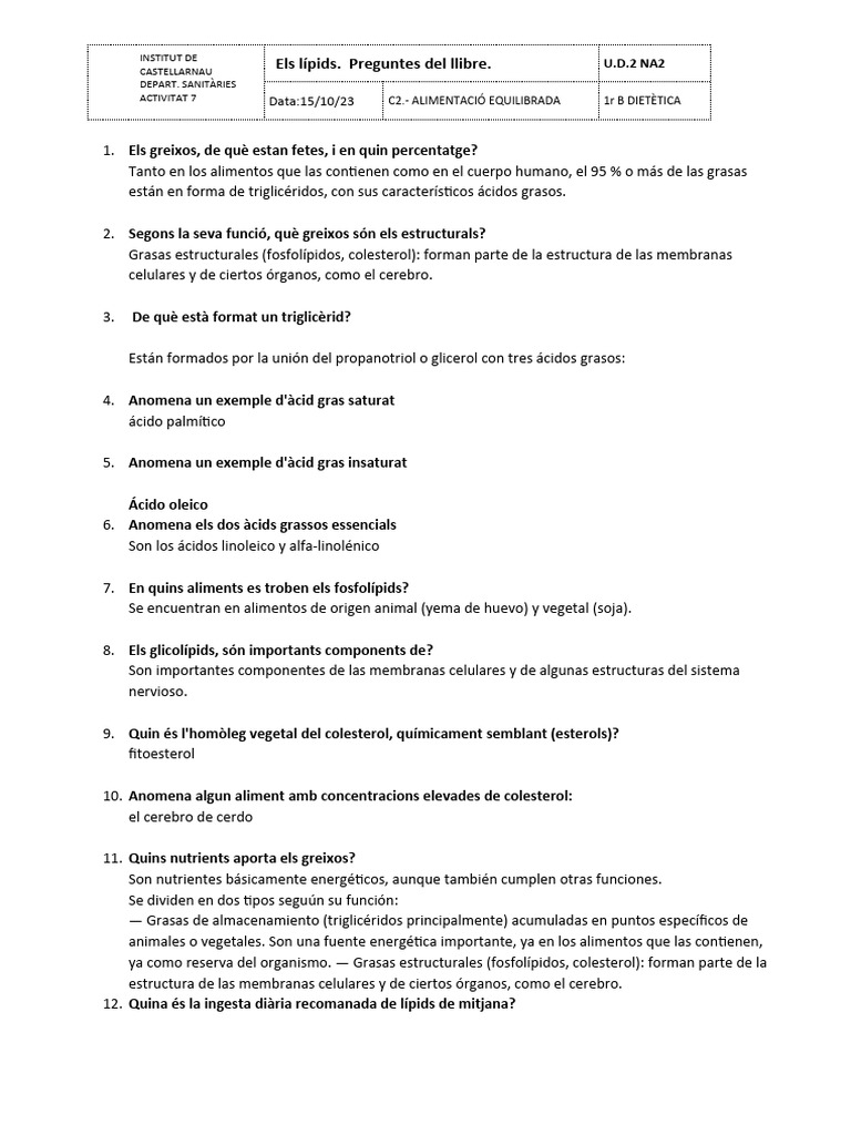 Activitat 7 Lípids Llibre | PDF