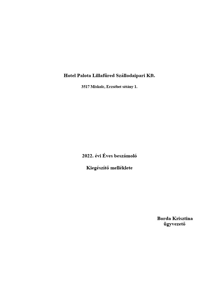 Hotel Palota Lillafured KFT 2022 Evi Kieg Melleklet | PDF