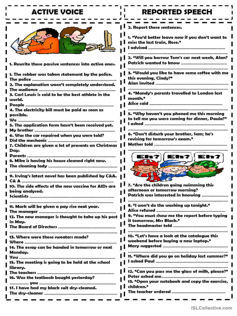 Practice 4 - Active Voice & Reported Speech | PDF