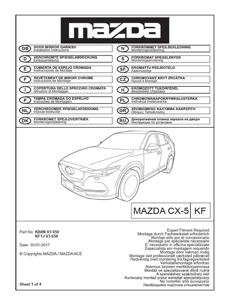 Fitting Instruction Door Mirror Garnish KF1J-V3-650 & KB8N-V3-650 | PDF