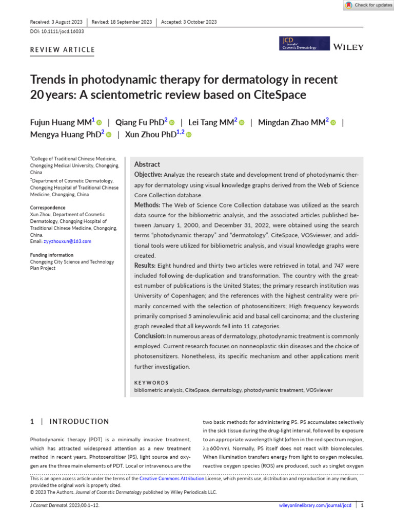 J of Cosmetic Dermatology - 2023 - Huang - Trends in Photodynamic ...