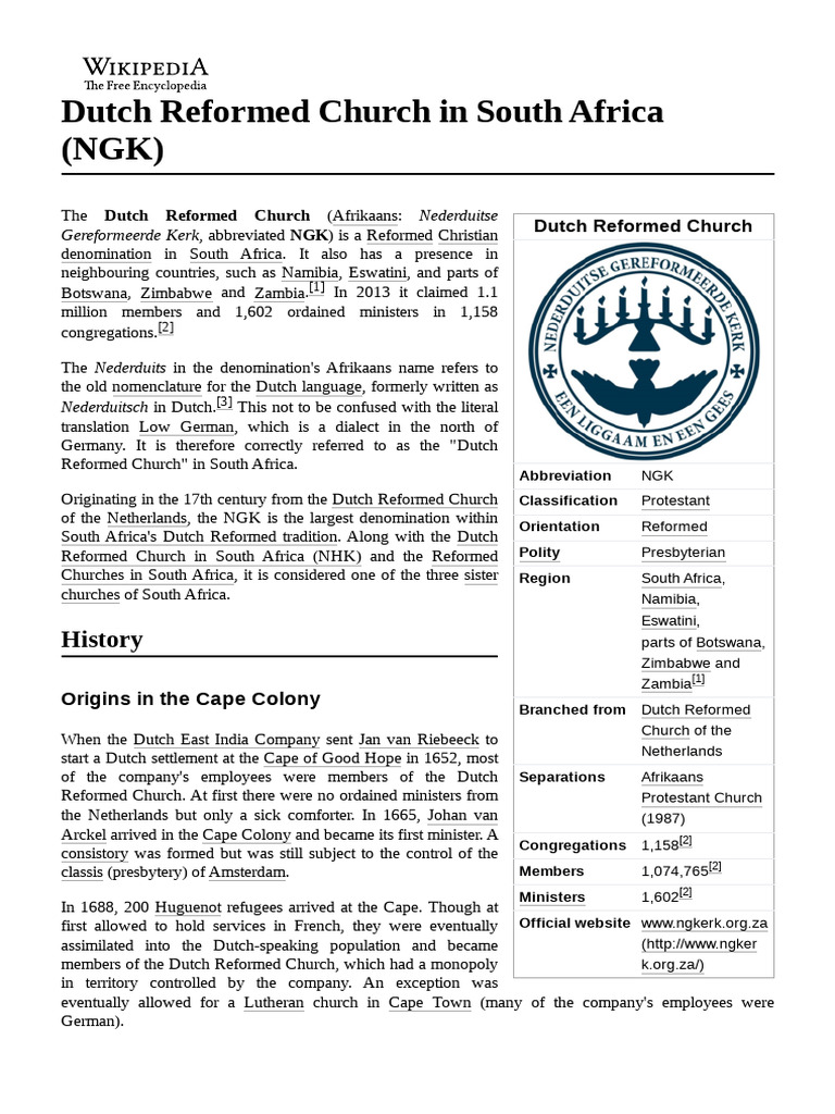 Dutch Reformed Church in South Africa (NGK) | PDF