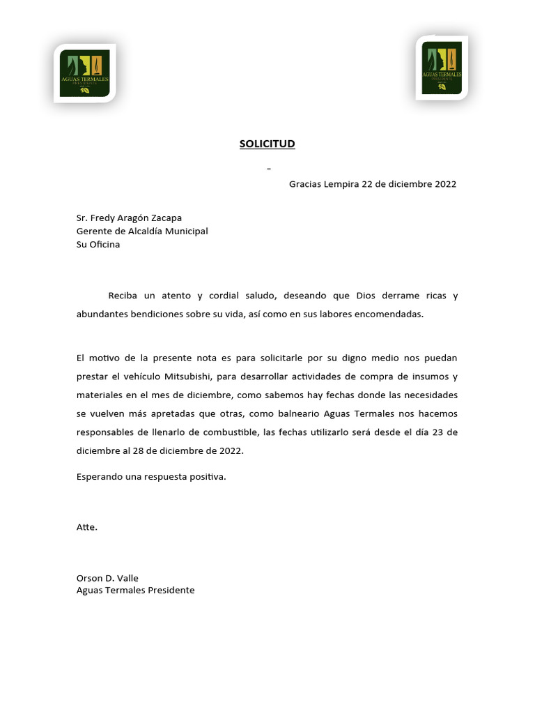 Solicitud Uso De Vehiculo Pdf