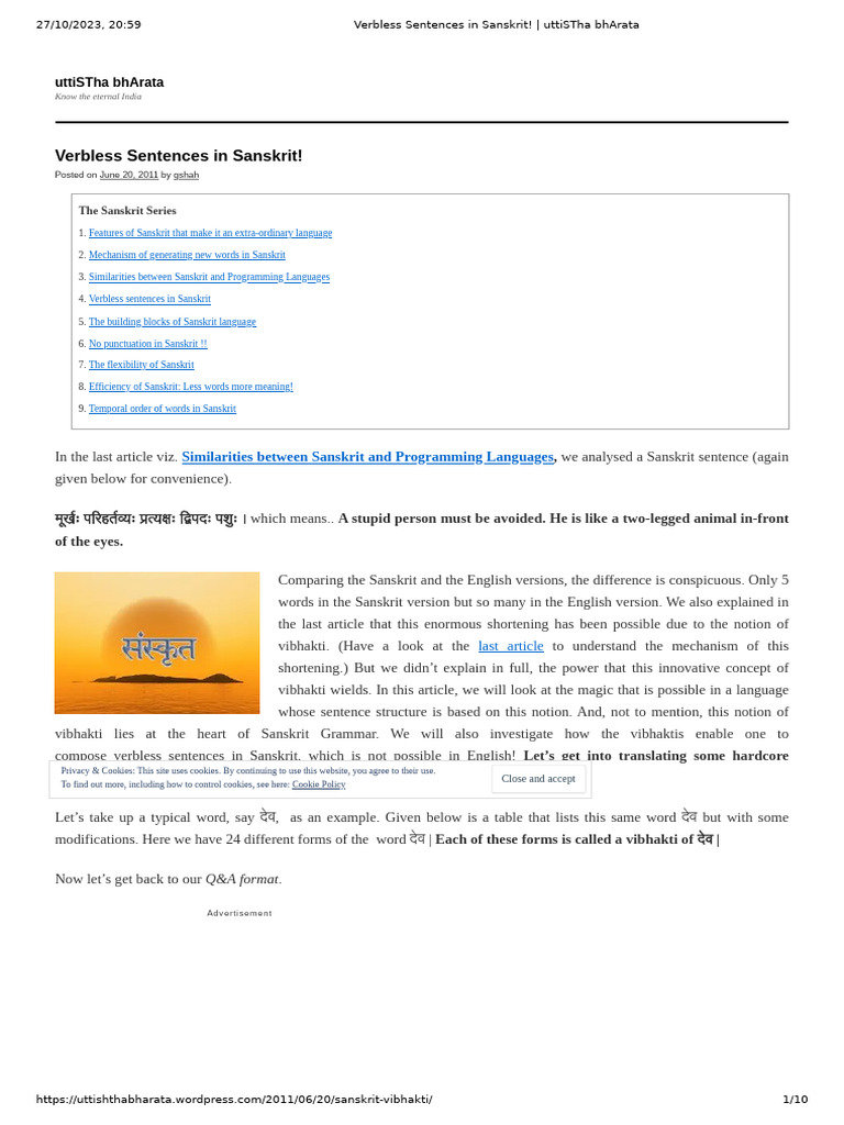 Verbless Sentences in Sanskrit! - uttiSTha Bharata | PDF | Prana | Sanskrit