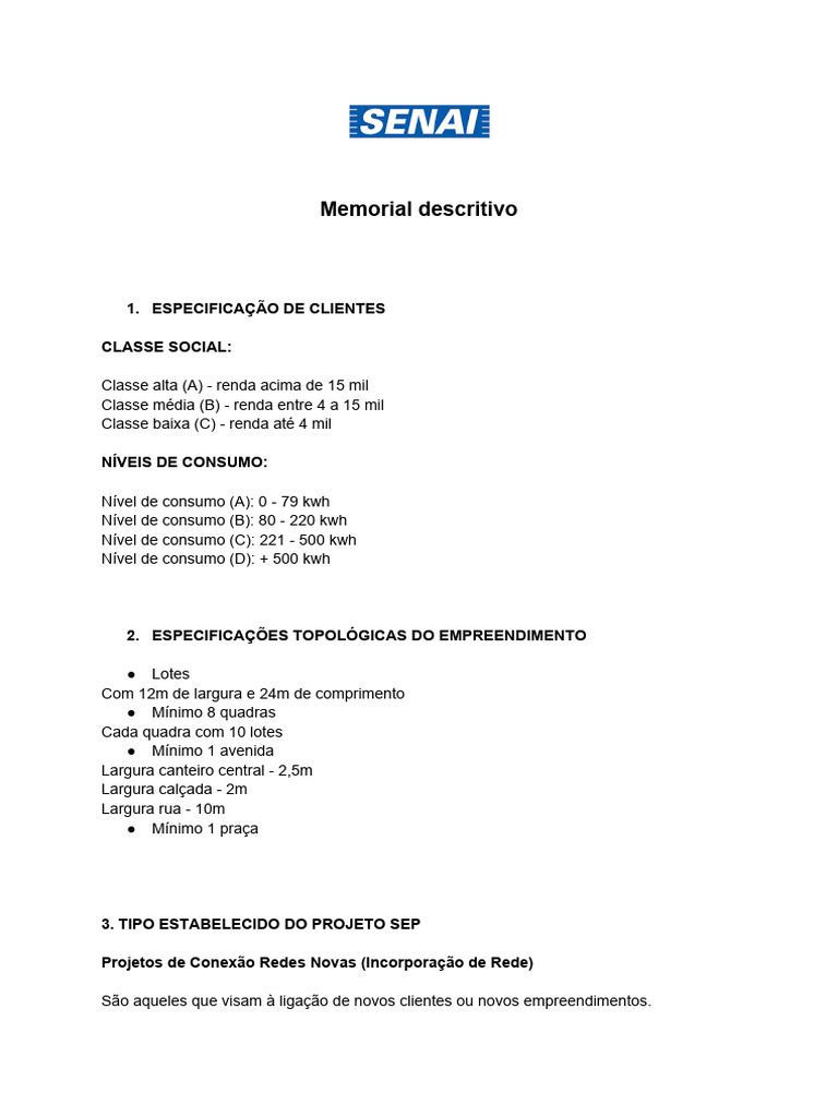 Memorial Descritivo PSEP | PDF