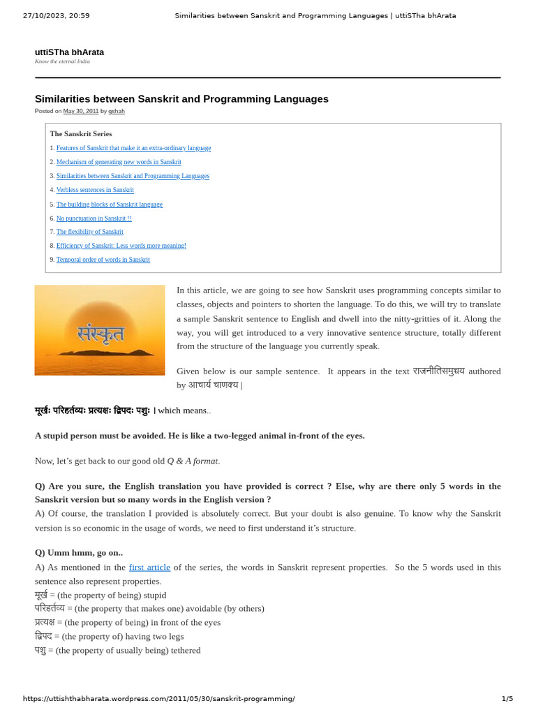 Similarities Between Sanskrit and Programming Languages - uttiSTha Bharata | PDF | Sanskrit ...
