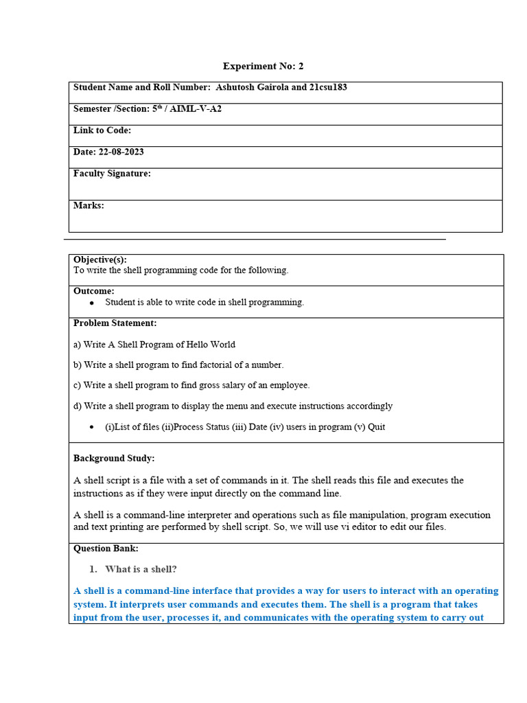 Student Name and Roll Number: Ashutosh Gairola and 21csu183 Semester /section: 5 / AIML-V-A2 ...