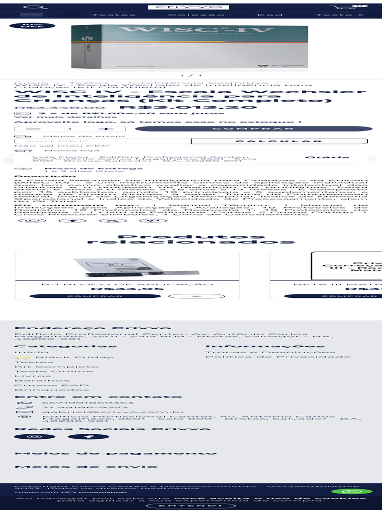 WISC IV - Escala Wechsler de Inteligência para Crianças (Kit Completo ...