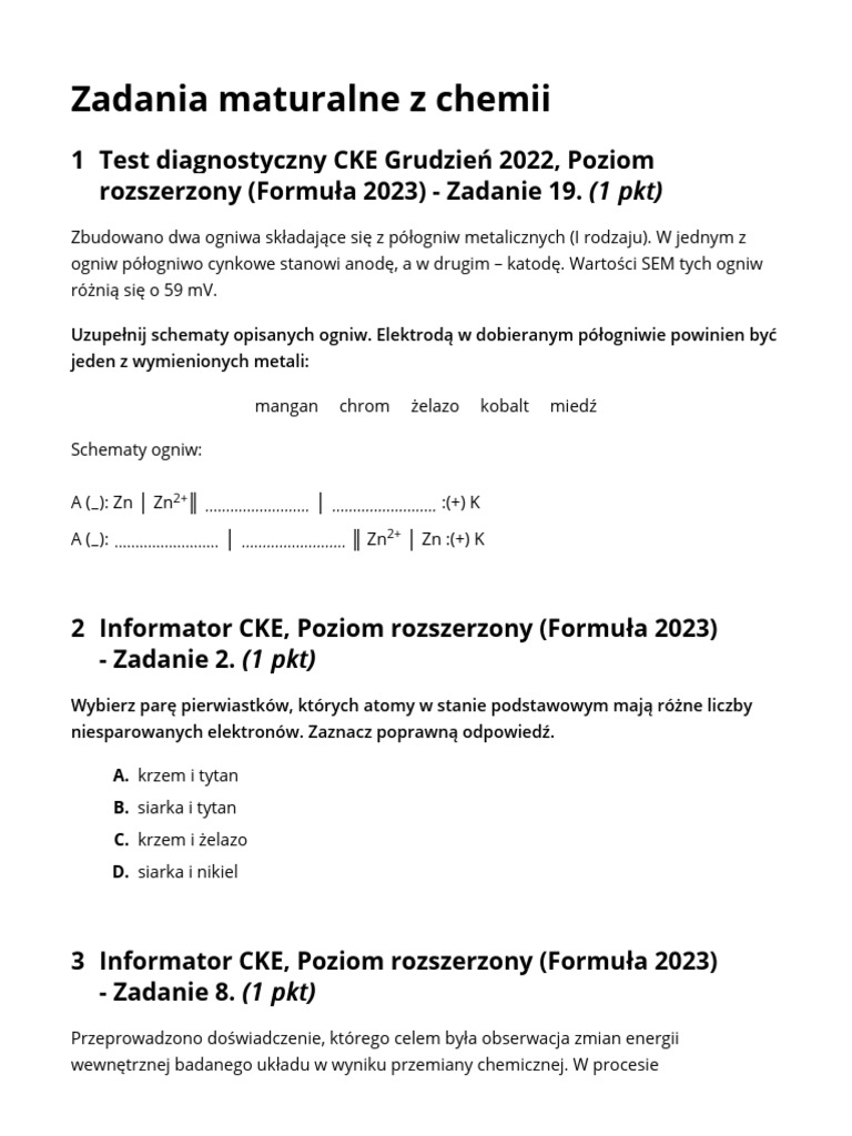 Zadania Chemia Blok D | PDF