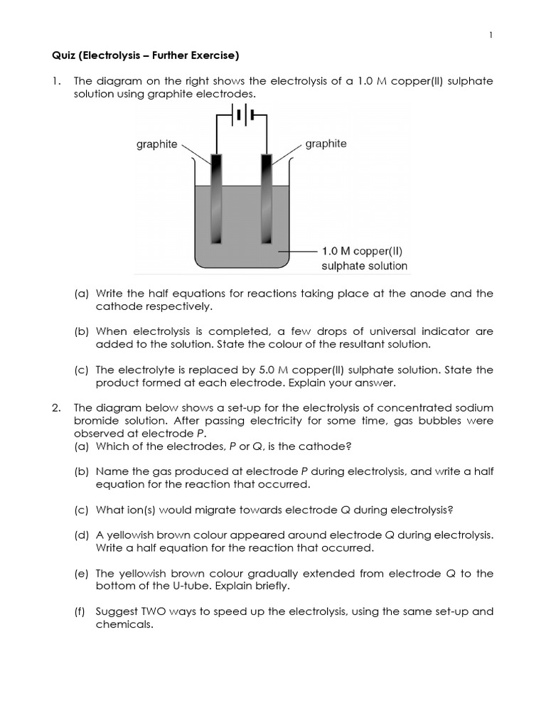 Electrolysis Worksheet | Download Free PDF | Electrode | Electrolyte
