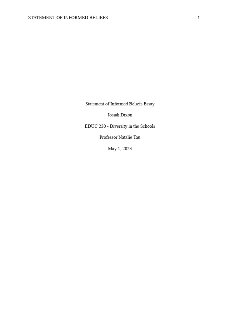 Statement of Informed Beliefs Essay | PDF | Cognition | Behavioural ...