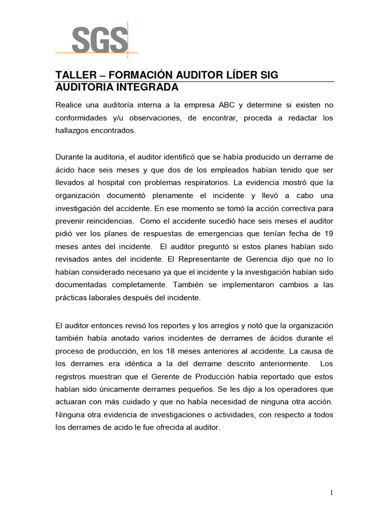 Taller ALIDER - No Conformidades | PDF | Auditoría | Business